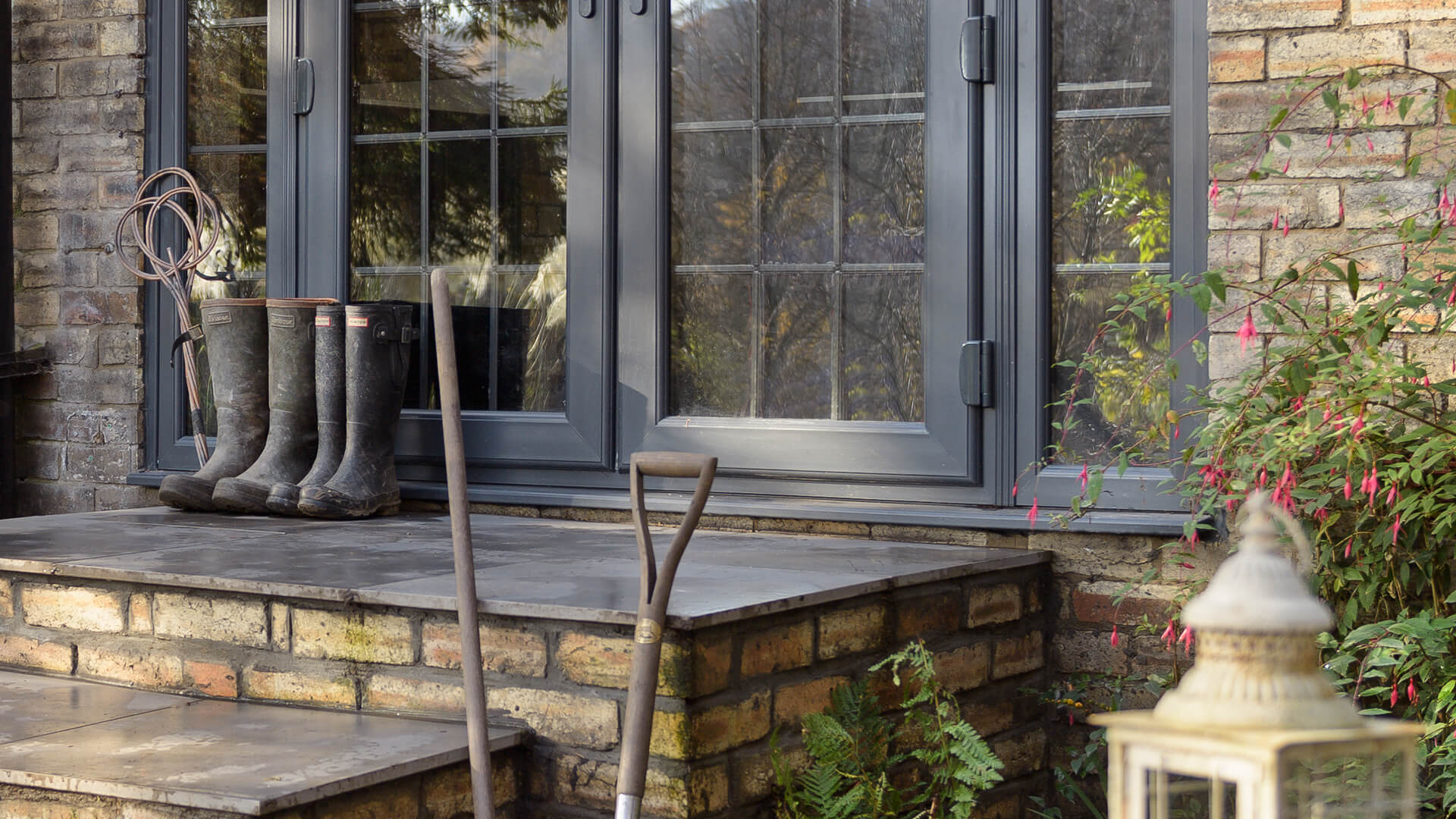 Anthracite Grey Envisage Flush Windows & Grey French Doors | Eden